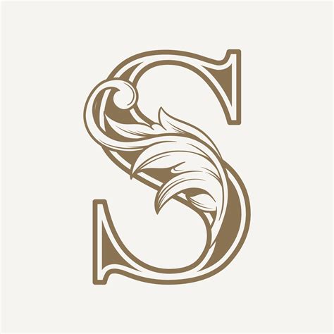 Stylized Fancy Letter S With A Leaf Flower Vintage Ornament 49233457