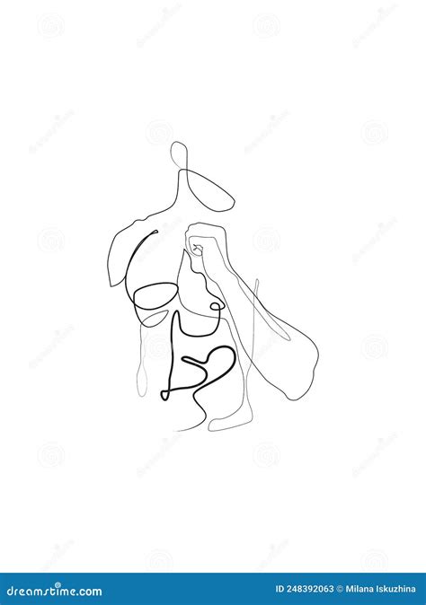 Continuous Line Male Figure Naked Strong Muscular Healthy Vector