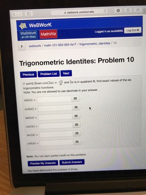 Solved Webwork Uwstout Edu C O WeBWorK WeBWorK MathWiz At Chegg