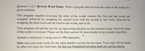 Solved Question Of 1 Reverse Word Order Write A Program