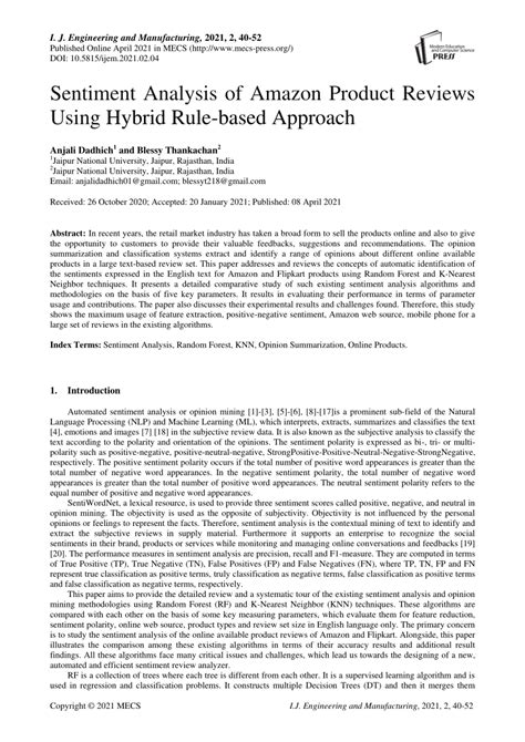 pdf sentiment analysis of amazon product reviews using hybrid rule