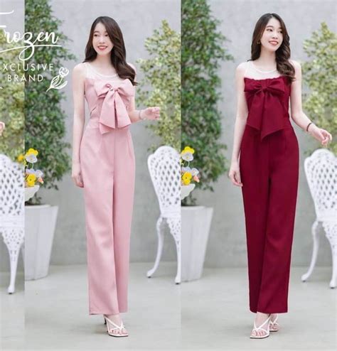 Jumpsuit จั้มสูทแขนกุด ตัดแต่งผูกโบอก ขายาว สวยเก๋ ขากระบอกยาว Fashion Cf Shop Oficial Thaipick