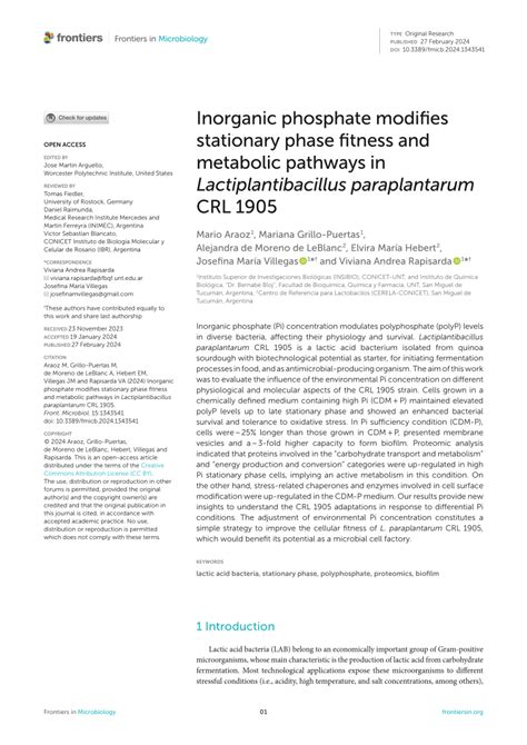 Pdf Inorganic Phosphate Modifies Stationary Phase Fitness And Metabolic Pathways In