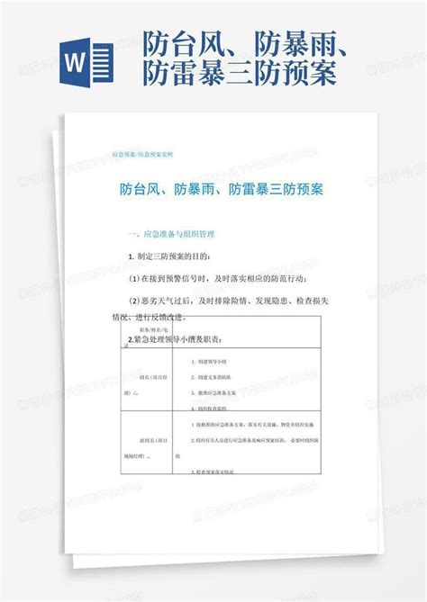 防台风防暴雨防雷暴三防预案Word模板下载 编号qenbjxvx 熊猫办公