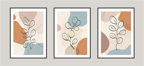 벽 장식 엽서 또는 브로셔 커버 디자인에 대한 다른 모양과 현대 추상 잎 라인 아트 배경 벡터 일러스트 디자인 검은색에 대한