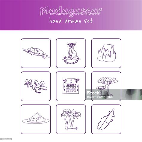 마다 가스 카 르 손으로 그린 낙서 집합입니다 스케치입니다 디자인 및 패키지 제품에 대 한 벡터 일러스트입니다 기호 컬렉션입니다 흰색 바탕에 절연된 요소 그리기에 대한 스톡