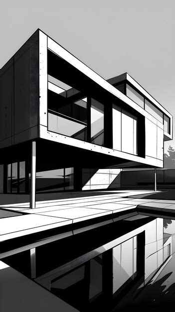 Striking Geometric Facade Of Modern Architectural Structure In Monochrome Premium Ai Generated