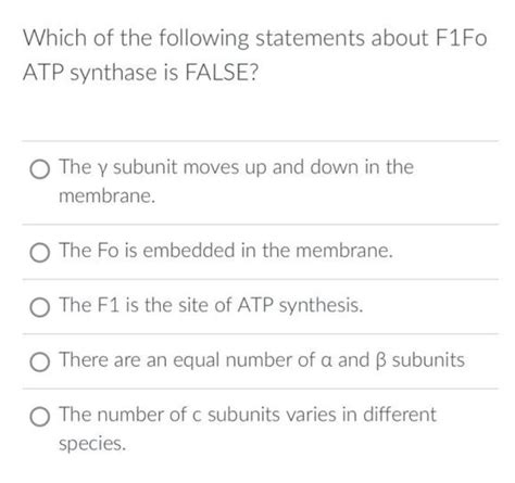 [answered] Which Of The Following Statements About F1fo Atp Synthase Is Kunduz