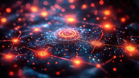 A Glowing Red Digital Circuit Board With Interconnected Data Nodes Representing Futuristic