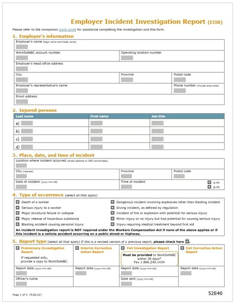 Incident Report Templates Printable Samples