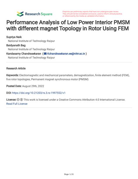 Pdf Performance Analysis Of Low Power Interior Pmsm With Different Magnet Topology In Rotor