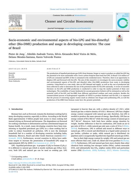 Pdf Socio Economic And Environmental Aspects Of Bio Lpg And Bio