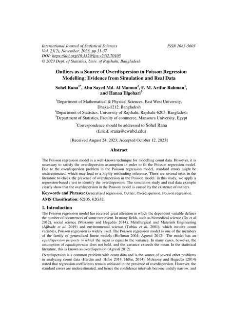 Pdf Outliers As A Source Of Overdispersion In Poisson Regression