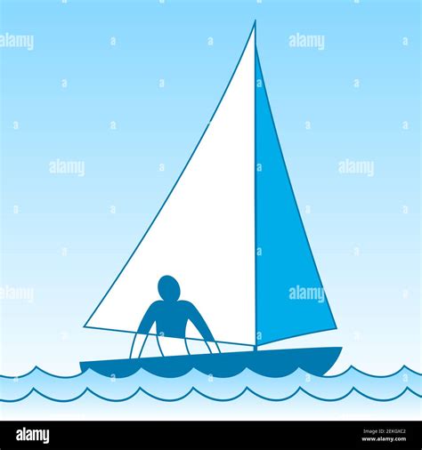 Small Sailing Boat Sloop Ship Coming Through Waves Under Sail Man On