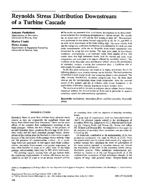 Pdf Reynolds Stress Distribution Downstream Of A Turbine Cascade