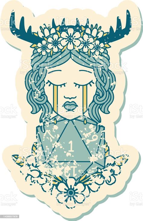 자연 하나의 D20 롤 그런 지 스티커로 인간 드루이드를 울고 굴리기에 대한 스톡 벡터 아트 및 기타 이미지 굴리기