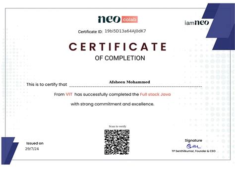 Afsheen Mohammed On Linkedin Javafullstack Iamneo Certification Applicationdevelopment