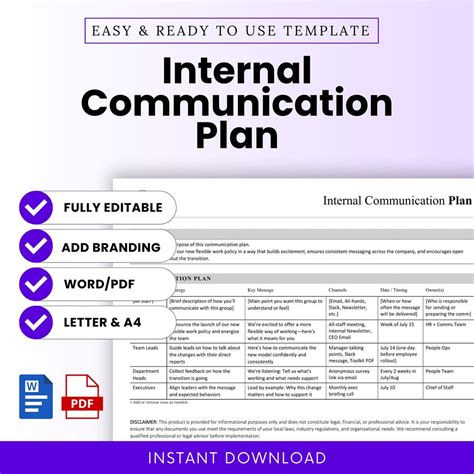 Internal Communication Plan Template Ms Word Pdf Memo Template
