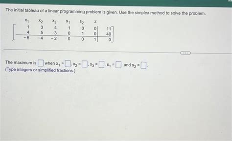 Solved The Initial Tableau Of A Linear Programming Problem