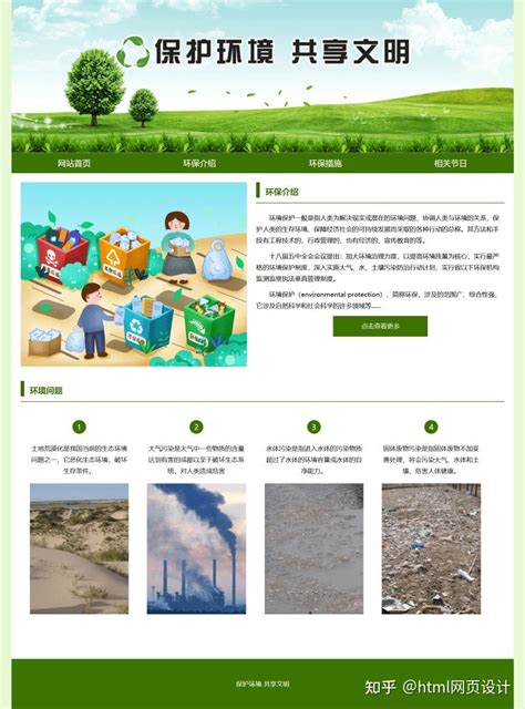 基于HTML的环境网站设计 HTML CSS环保网站项目实现 带设计说明psd 知乎