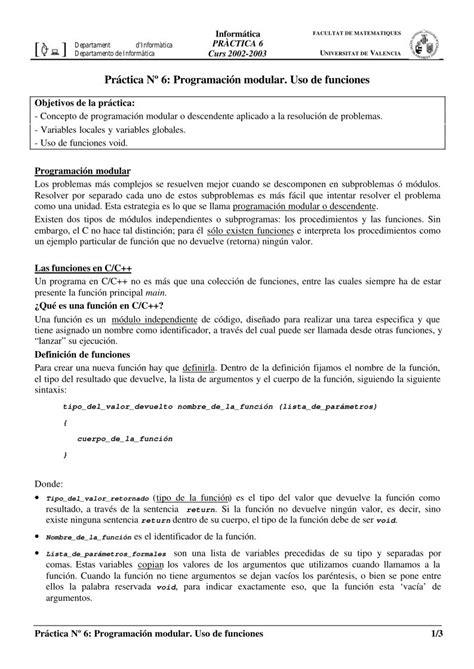 Pdf De Programación Práctica Nº 6 Programación Modular Uso De Funciones