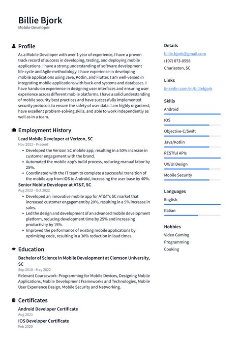 Apple Mobile Developer Resume Examples ResumeCat