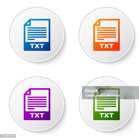 Txt 파일 문서 아이콘을 색상으로 표시 합니다 Txt 버튼 아이콘 흰색 배경에 고립 다운로드 텍스트 파일 확장자 기호입니다 원 버튼에 아이콘을 설정 합니다 벡터 일러스트