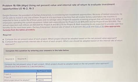 Solved Problem 16 19a Algo Using Net Present Vakue Ans