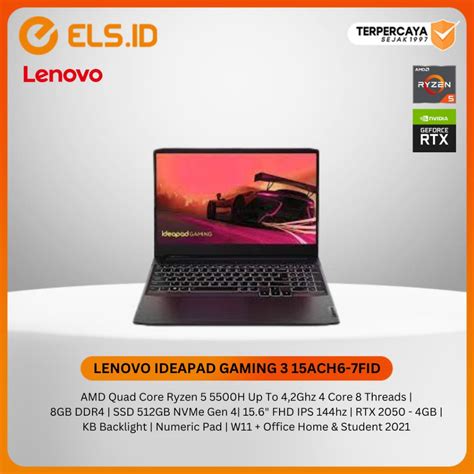 Jual LENOVO IDEAPAD GAMING 3 15ACH6 7FID Black Ryzen 5 5500H DDR4 8GB SSD 512GB Shopee