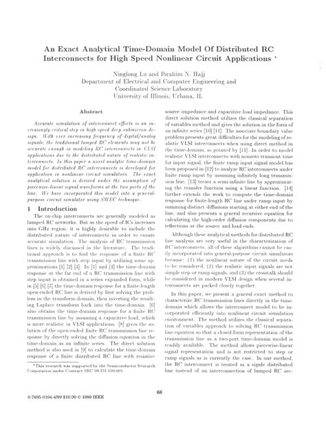 Pdf An Exact Analytical Time Domain Model Of Distributed