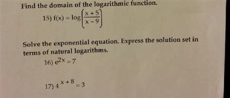 solved find the domain of the logarithmic function x 5 15 f x