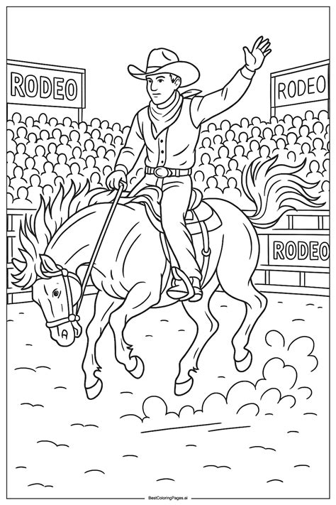Cowboy In A Rodeo Arena Coloring Page Free Printable