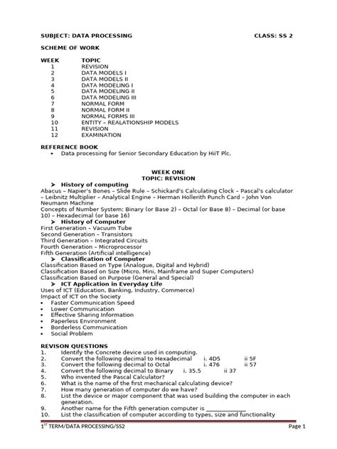 1st Term S2 Data Processing Pdf Data Model Databases