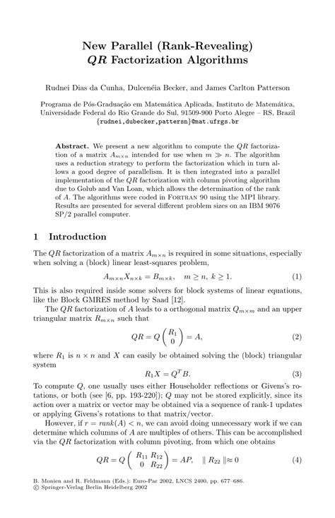 Pdf New Parallel Rank Revealing Qr Factorization Algorithms
