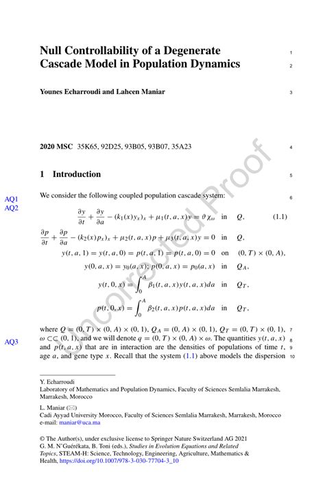 Pdf Null Controllability Of A Degenerate Cascade Model In Population Dynamics