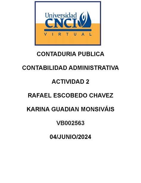 Contabilidad Administrativa Ct 2 Contaduria Publica Contabilidad