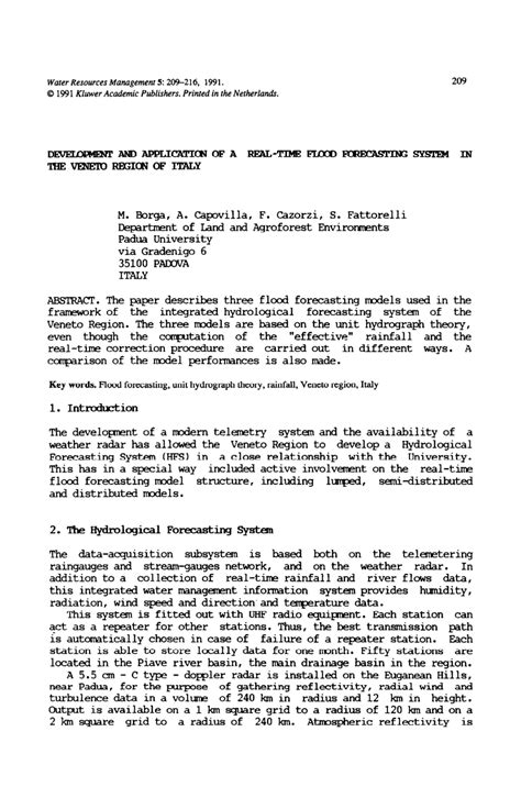 Pdf Development And Application Of A Real Time Flood Forecasting System In The Veneto Region