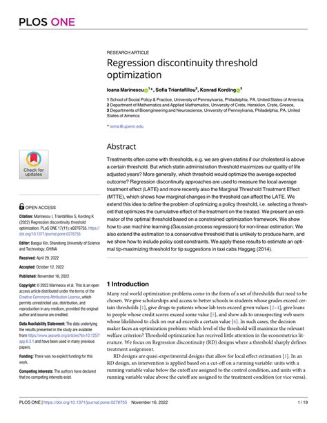 Pdf Regression Discontinuity Threshold Optimization