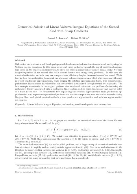 Pdf Numerical Solution Of Linear Volterra Integral Equations Of The Second Kind With Sharp