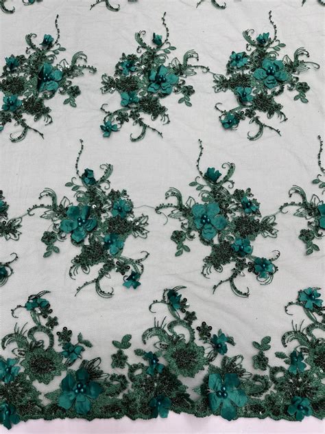 3d Flower Sequins Design Hunter Green Embroidered Pearl Sequins Fl