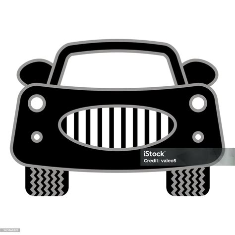 흰색 배경에 고립 된 둥근 헤드 라이트 아이콘이있는 승객 복고풍 자동차 웹 및 Ui 디자인을위한 자동차 플랫 아이콘 앞에서보기 자동 로고 개념에 대한 스톡 벡터 아트 및