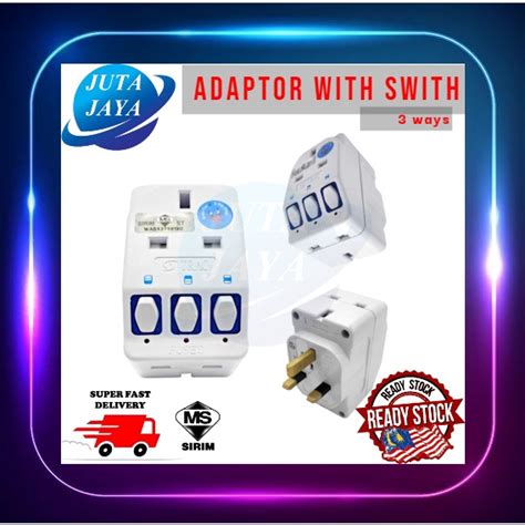 3 Way Adapter With Switch Socket Extantion Adaptor Extension Plug Switch Socket With Surge