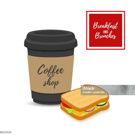벡터 아침 식사 샌드위치커피 튀긴 빵을 곁들인 따뜻한 음료 0명에 대한 스톡 벡터 아트 및 기타 이미지 0명 검은색 레스토랑 Istock