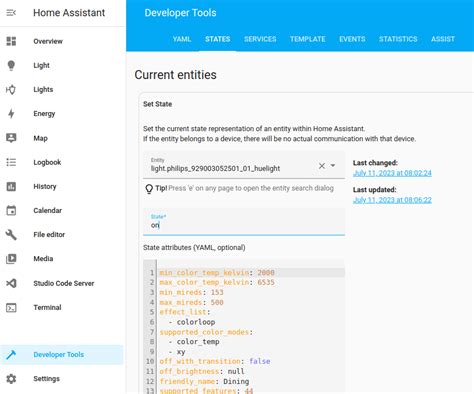 Developer Tools Home Assistant