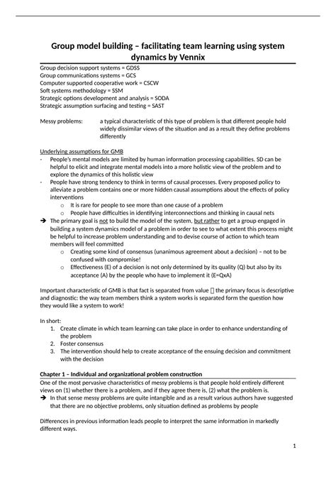 Summary Group Model Building Facilitating Team Learning Using System Dynamics Group Model