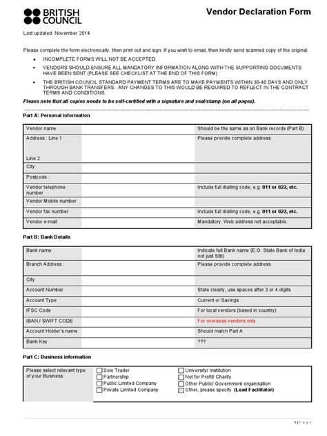 Vendor Declaration Form Pdf Banks Business
