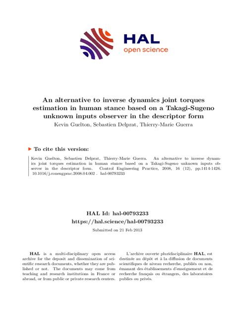 Fillable Online An Alternative To Inverse Dynamics Joint Torques Estimation In Human Stance