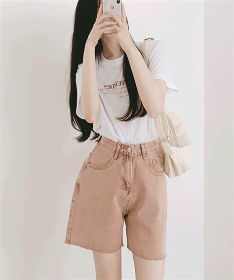 컬러 데님 하이웨스트 일자핏 와이드 반바지 3color 여름바지 하프팬츠 데님 청바지 빈티지 워싱 3부팬츠