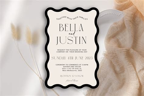 Invitación De Boda Ondulada Invitaciones De Borde Ondulado Invitación