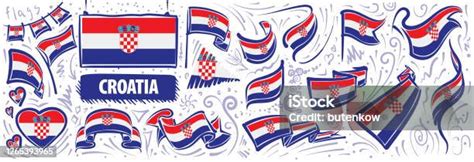 다양한 크리에이티브 디자인에서 크로아티아 국기의 벡터 세트 국가 관광명소에 대한 스톡 벡터 아트 및 기타 이미지 국가 관광명소 국기 그림 이야기 Istock